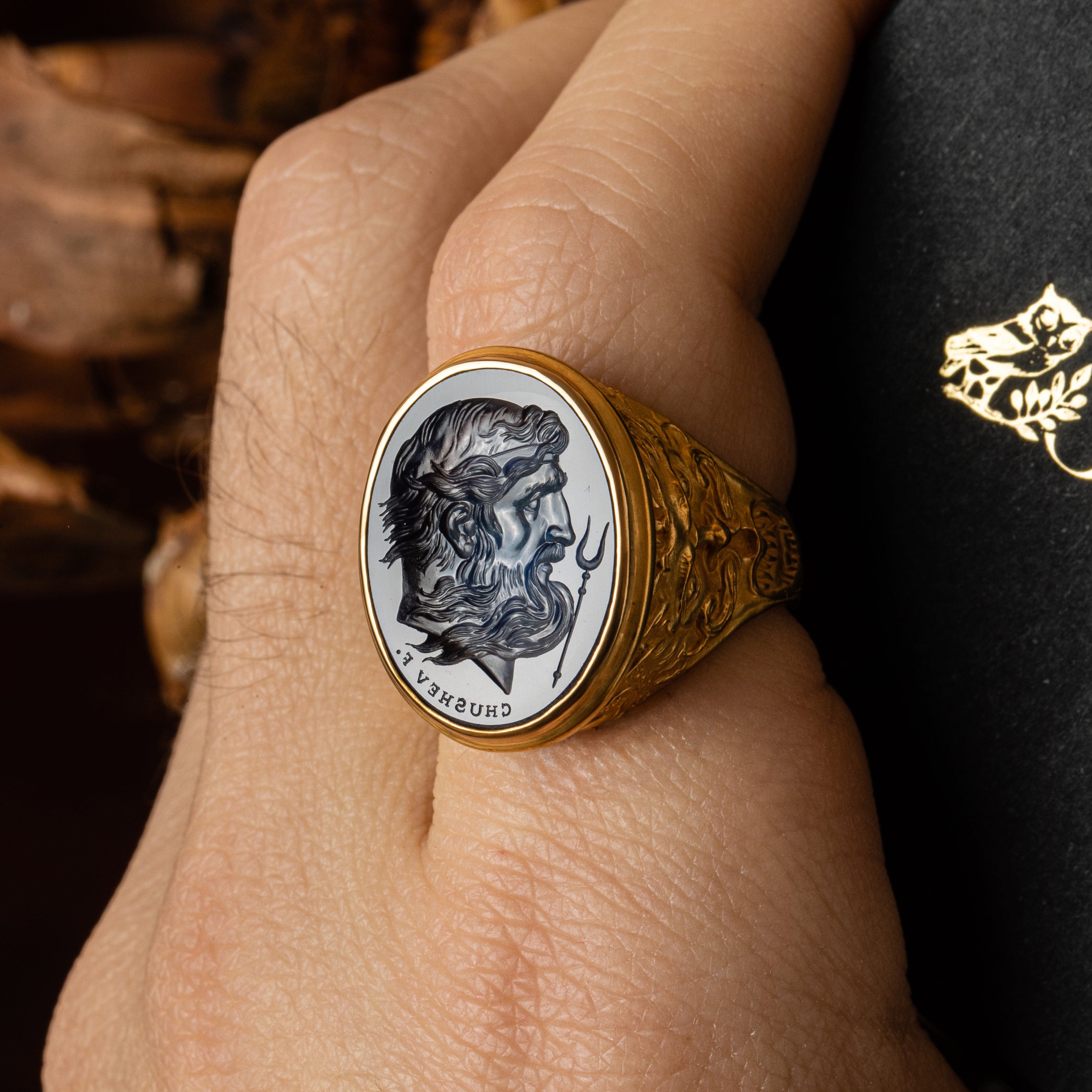 Hades Blue Sapphire Intaglio 18K Gold Signet Ring – Olithica
