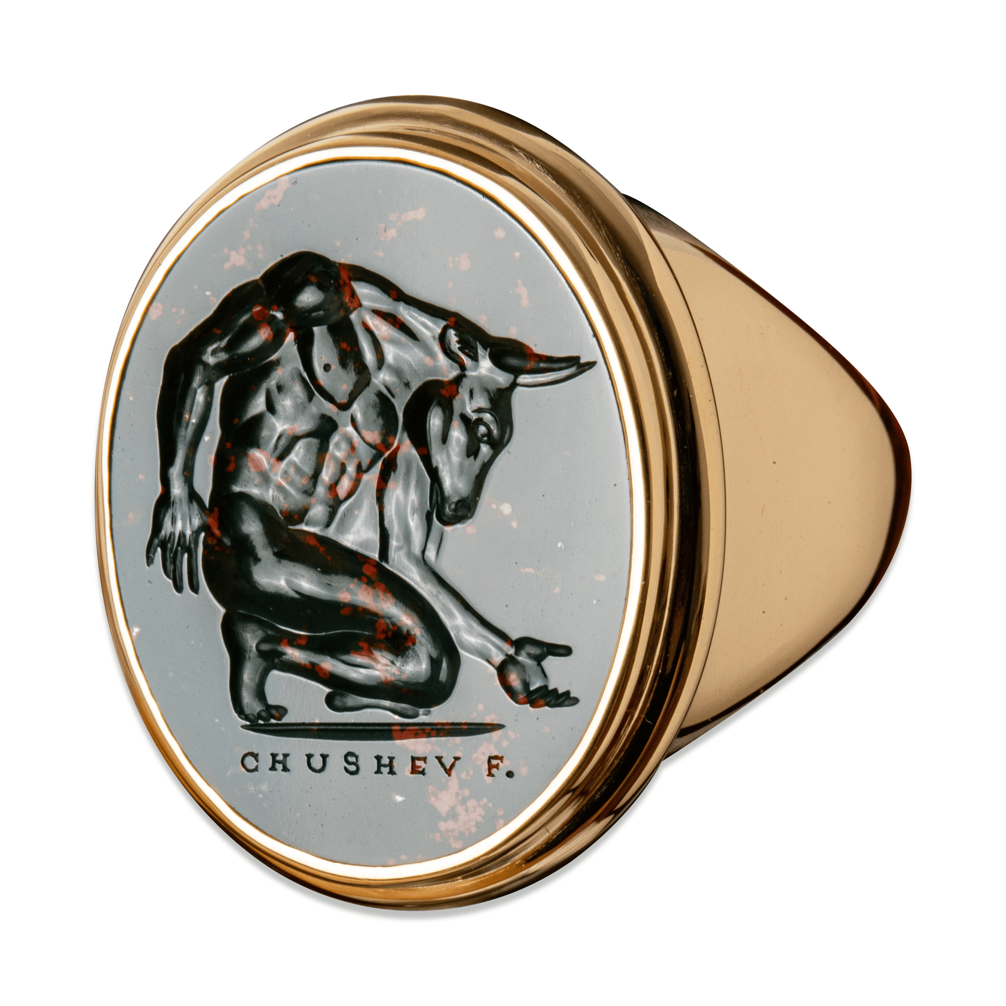 Minotaur Bloodstone Intaglio 18K Gold Signet Ring – Olithica